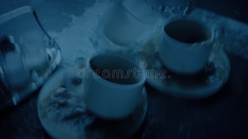 Earthquake Shakes Table Splashing Drinks in the Dark Stock Video ...