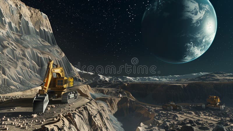 A Massive Excavation Machine Operates on an Asteroid, Extracting ...