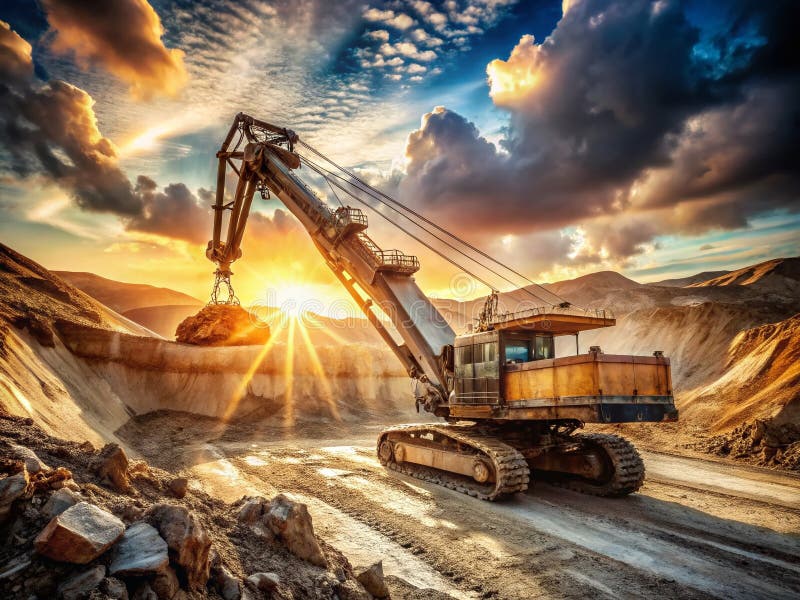 Massive Excavator Carves through Dusty OpenPit Quarry a Powerful ...
