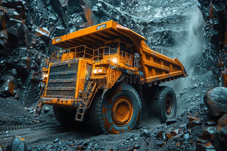 Massive Excavator Loading Rocks into Heavy Mining Dump Truck in Open ...