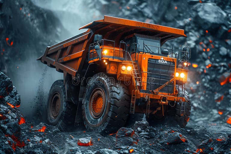 Massive Excavator Loading Rocks into Heavy Mining Truck in Open Pit ...