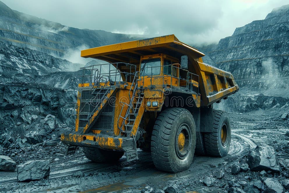 Massive Excavator Loading Rocks into Heavy Mining Truck in Open Pit ...