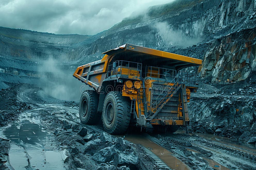 Massive Excavator Loading Rocks into Heavy Mining Truck in Open Pit ...