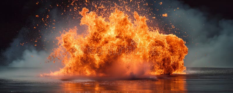 Explosive Fireball Erupting Intensely Over Water Body Stock Photo ...