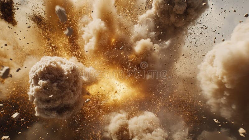 Massive Explosion with Billowing Clouds of Dust and Debris in a ...