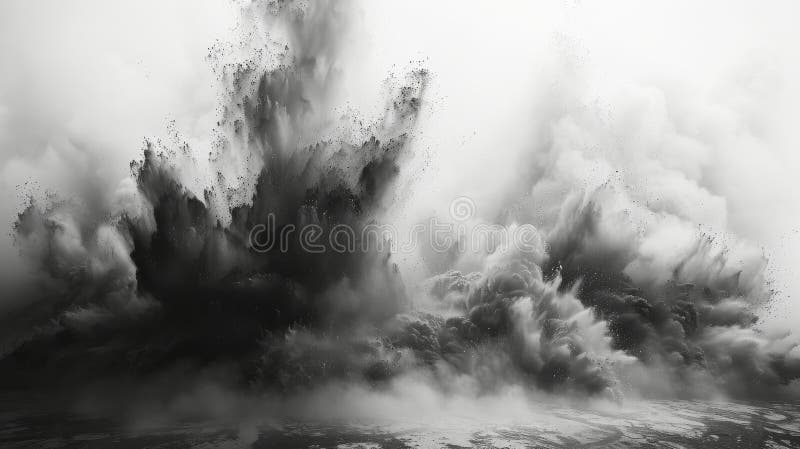 Massive Explosion of Black Smoke in Monochrome, Dramatic Visual Concept ...