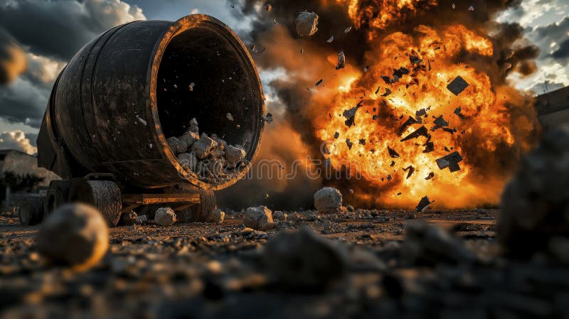 Massive Explosion from Cement Mixer Construction Site Action Shot ...