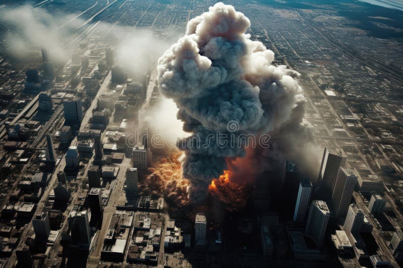 Massive Explosion in City with Towering Smoke. Generative AI Stock ...