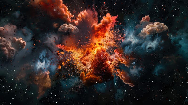 Massive Explosion with Colorful Smoke in Space. Vibrant Visual Effect ...