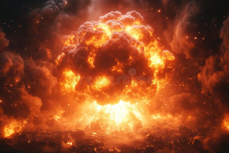 Massive Fiery Explosion with Smoke and Debris, Apocalyptic Disaster ...