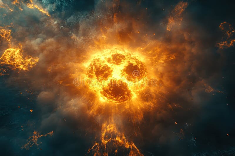 An Explosive Burst of Fire and Smoke Illuminates the Dark Sky at Night ...