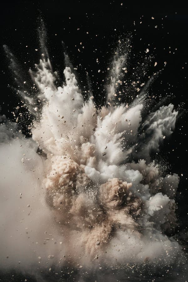 A Massive Explosion Creates a Huge Cloud of White and Brown Dust Stock ...