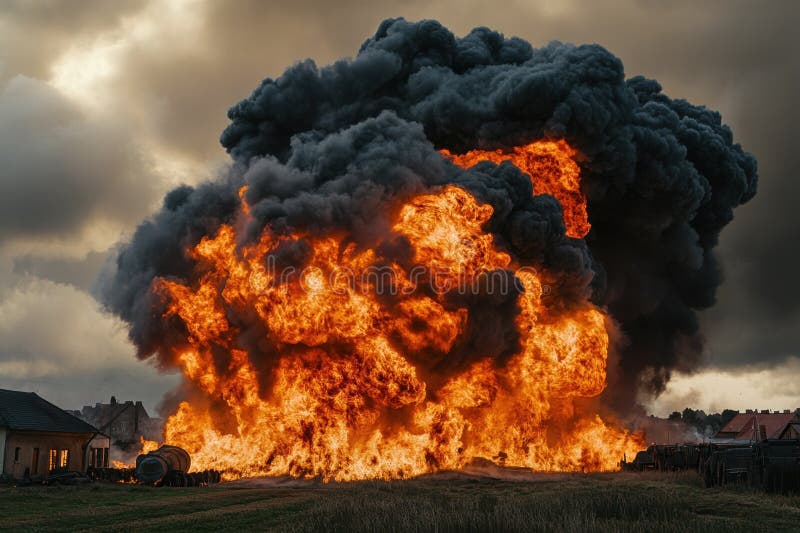 Massive Explosion Rural Area Thick Smoke Fire Stock Photos - Free ...