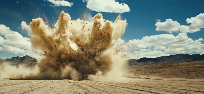 Massive Explosion Creating Dust Cloud in Desert Landscape with ...