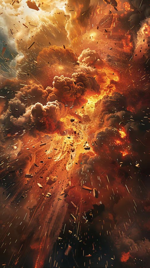 Massive Explosion with Debris and Fiery Clouds, Chaotic Scene. Urban ...