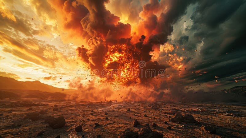 Massive Explosion in a Desert Landscape Stock Illustration ...