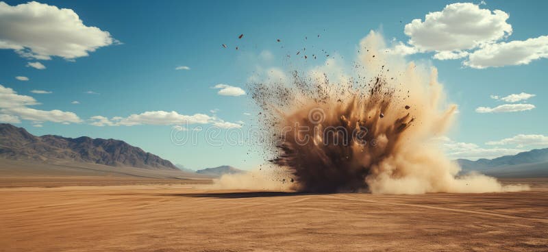 Massive Explosion in Desert Landscape Creating a Cloud of Dust and ...