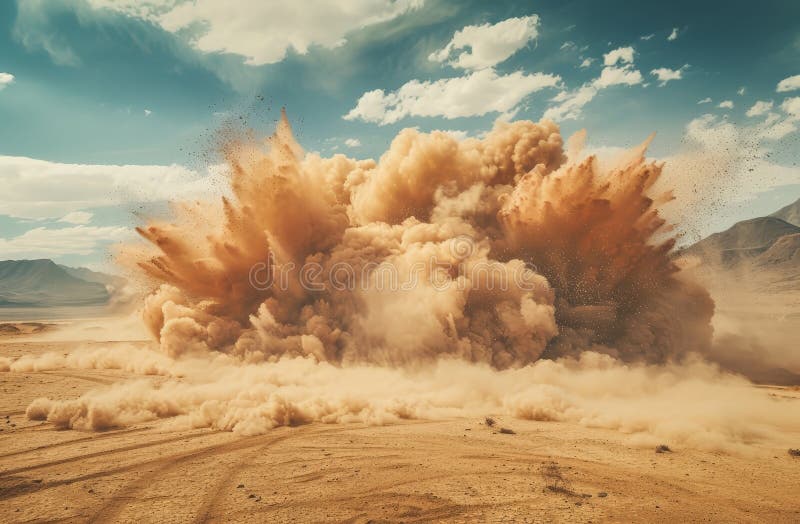 Massive Explosion in Desert Landscape Stock Illustration - Illustration ...