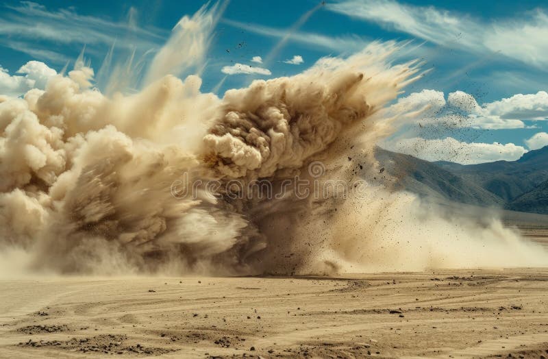 Massive Explosion in Desert Landscape Stock Illustration - Illustration ...