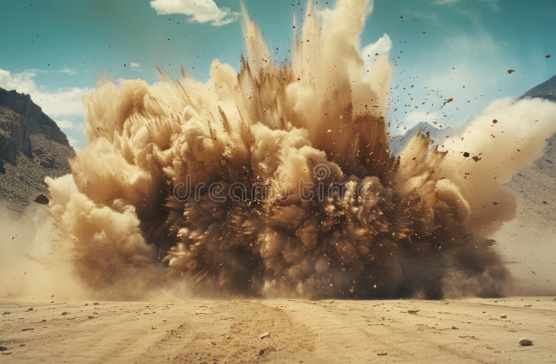 Massive Explosion in Desert Landscape Stock Illustration - Illustration ...