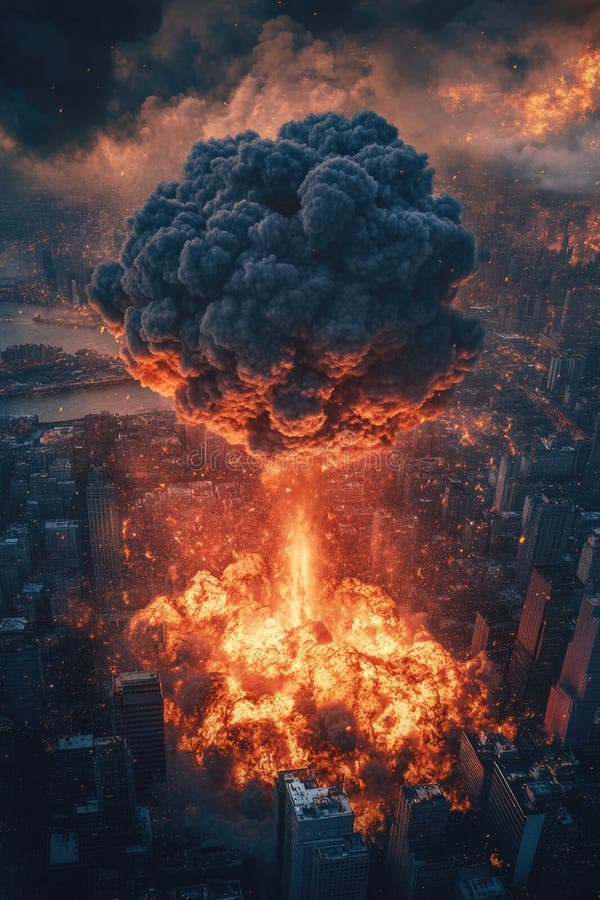 A Massive Explosion Devastates a City Skyline Stock Photo - Image of ...