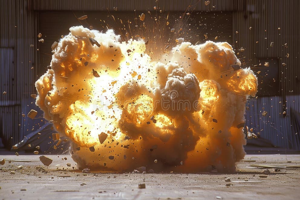 Powerful Explosion with Debris and Smoke Stock Illustration ...