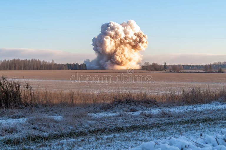 Massive Explosion in Early Spring Field in the Distance Stock ...