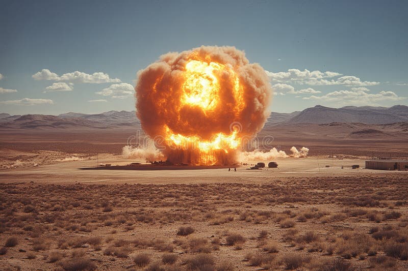 Massive Fireball Explosion in Desert Landscape Stock Illustration ...