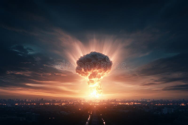 Bright Explosion Lights Up the Sky Over a City during a Catastrophic ...
