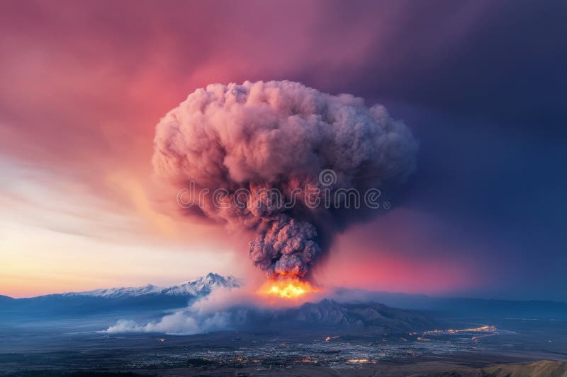 Bright Explosion Lights Up the Sky Over a City during a Catastrophic ...