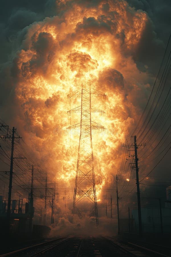Massive Explosion Erupts from Power Tower, Illuminating the Night Sky ...