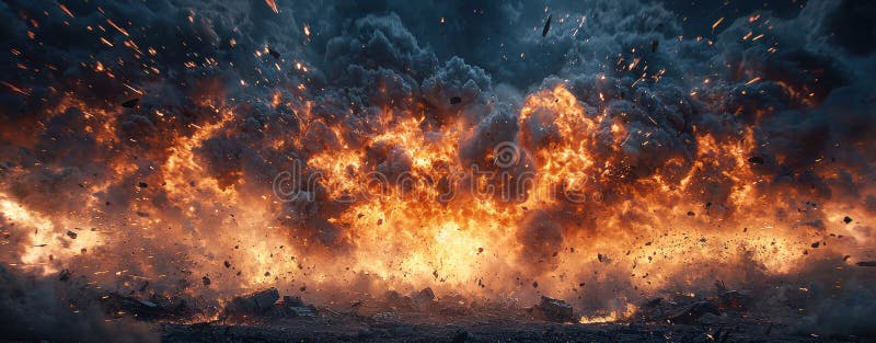 Massive Explosion Fiery Destruction and Debris Stock Illustration ...
