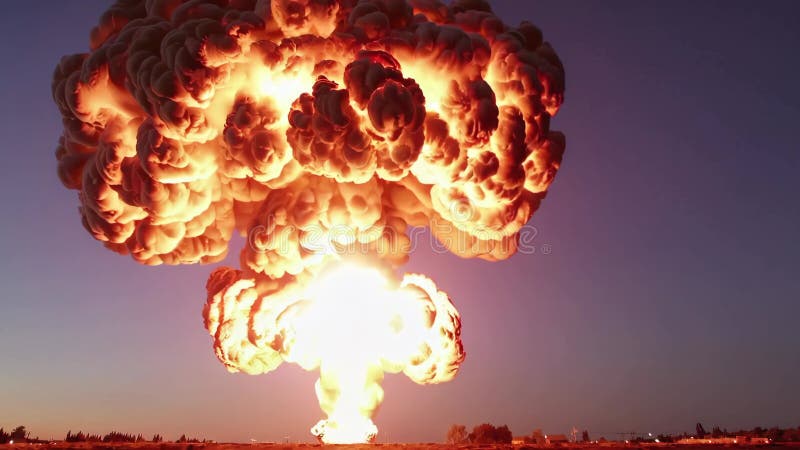Massive Explosion with Fiery Smoke Cloud at Night, Dramatic Scene ...