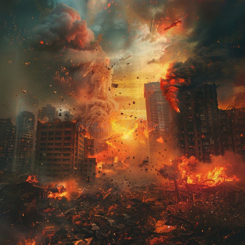 A Massive Explosion of Fire and Smoke in a City Stock Photo - Image of ...