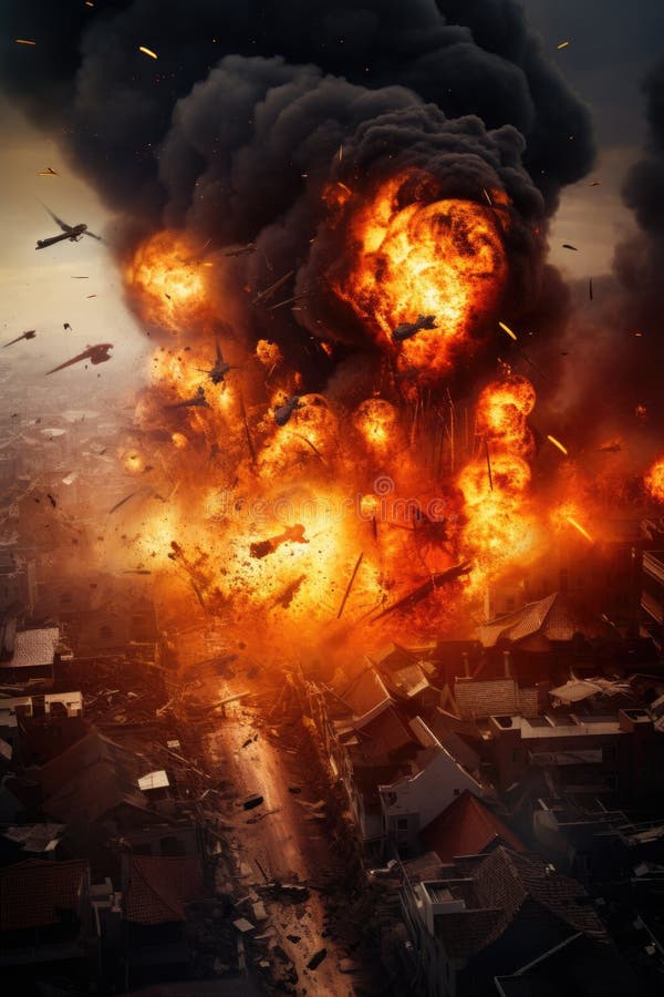 A Massive Explosion of Fire and Smoke in the City. this Intense and ...