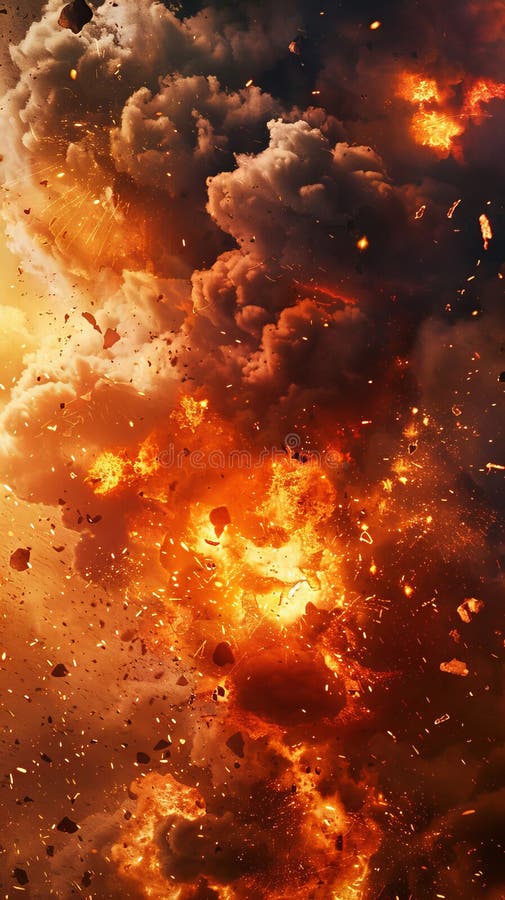 Massive Explosion with Fire and Smoke, Dramatic Scene Stock Image ...