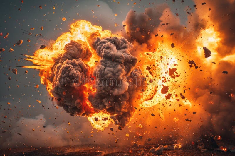 A Massive Explosion of Fire and Smoke Fills the Sky, with Flames and ...