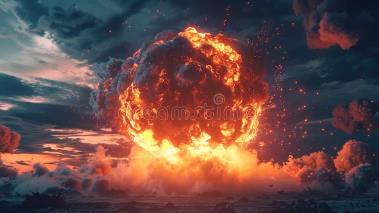 A Massive Explosion of Fire and Smoke in the Sky, with Flames and ...