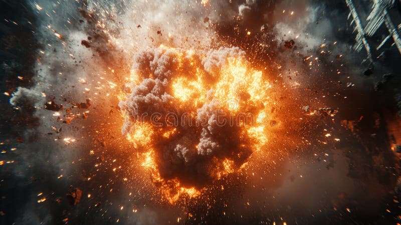 Massive Explosion Fireball with Smoke and Debris in Dramatic Scene ...