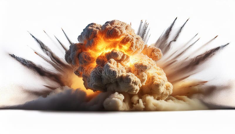 Massive Explosion with Huge Cloud Rising Against White Background ...