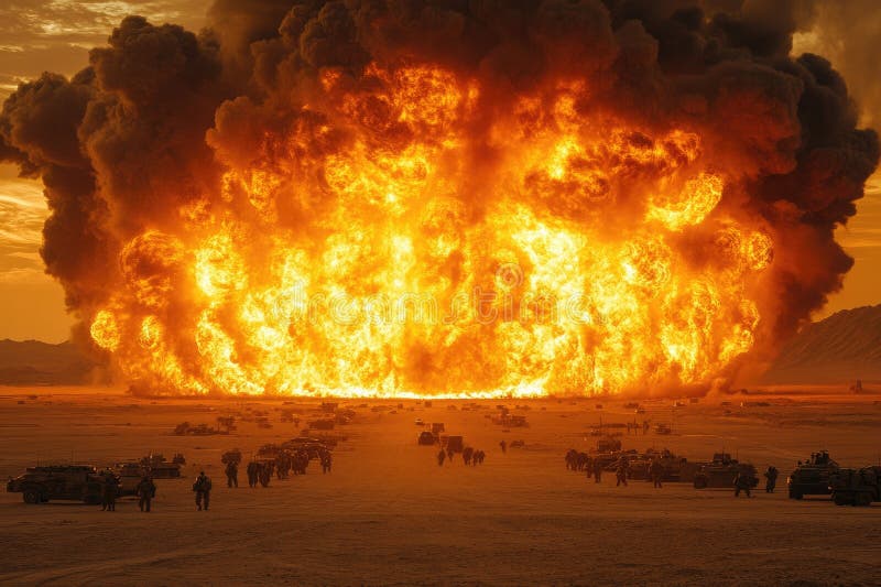 Massive Inferno: Fireball Explosion Over Military Vehicles in Desert ...