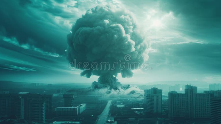 Massive Explosion with Mushroom Cloud Over City Stock Image - Image of ...