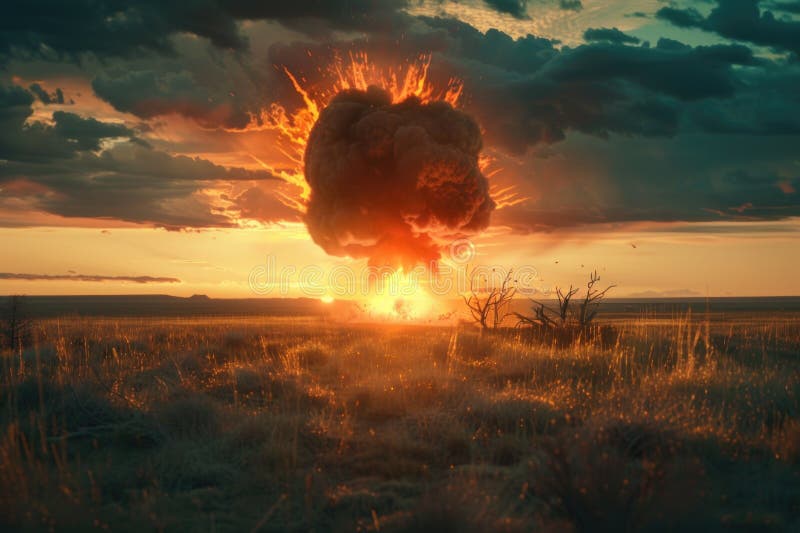 A Massive Explosion Occurring in an Open Field Stock Image - Image of ...