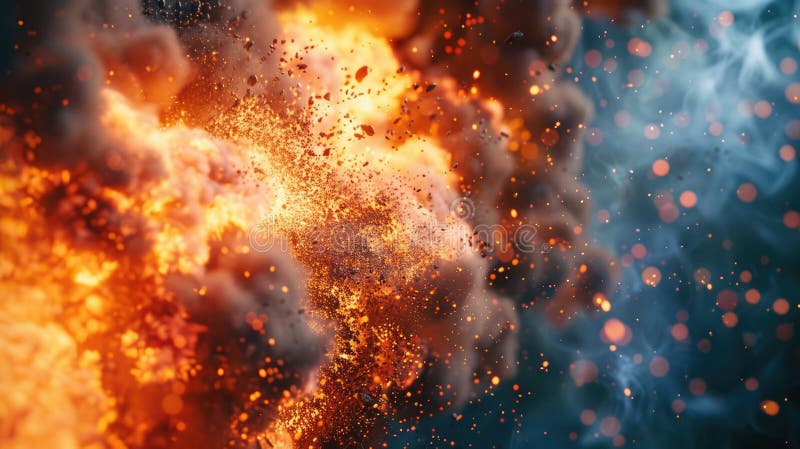 A Massive Explosion of Orange and Black Smoke Filling the Air Stock ...