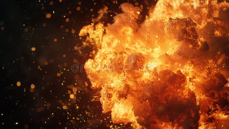 A Massive Explosion of Orange and Yellow Flames, with Intense Heat and ...