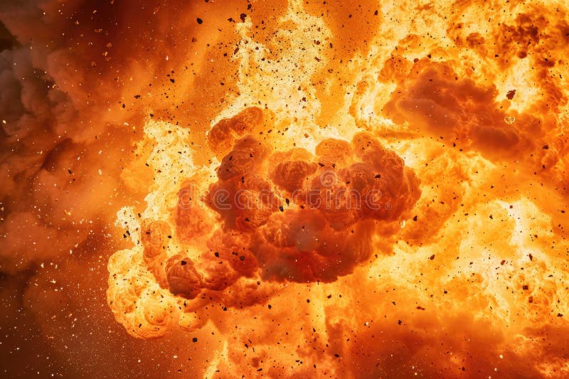 A Massive Explosion of Orange and Yellow Smoke Fills the Air Stock ...