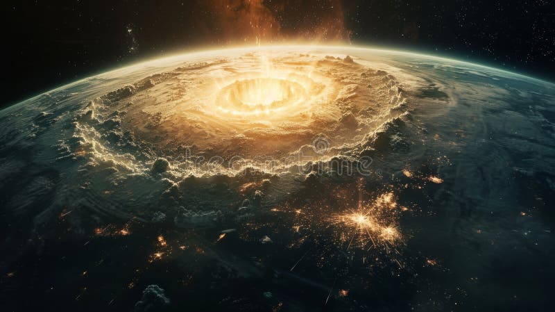 Massive Explosion Over Earth’s Surface during a Cosmic Event Stock ...