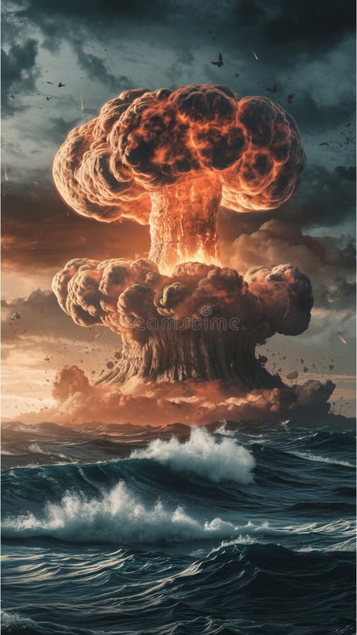 Massive Explosion Over an Ocean Resembling a Nuclear Detonation Stock ...
