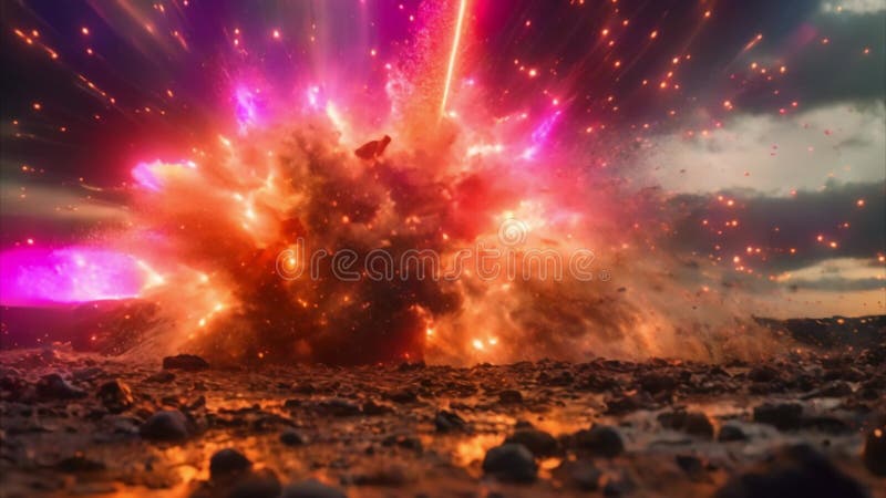Fiery Explosion with Pink Beams Stock Footage - Video of night, orange ...