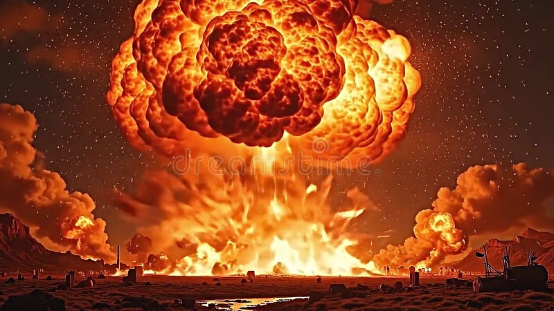 A Massive Explosion Propelling Flames and Shrapnel in a Clear ...